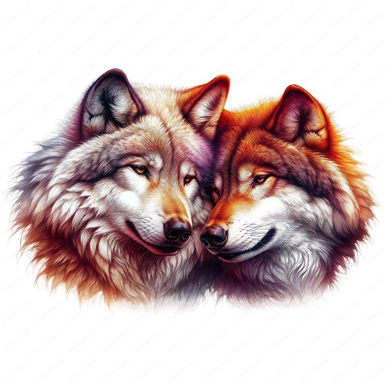 Majestic Wolf Couple Clipart: Wilderness Love Art (digital Download) - Etsy