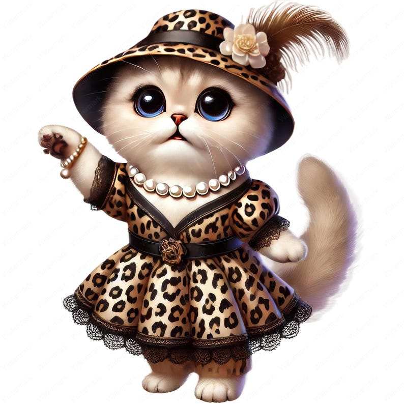 Leopard Print Fashion Cat Clipart Bundle (digital Download) - Etsy