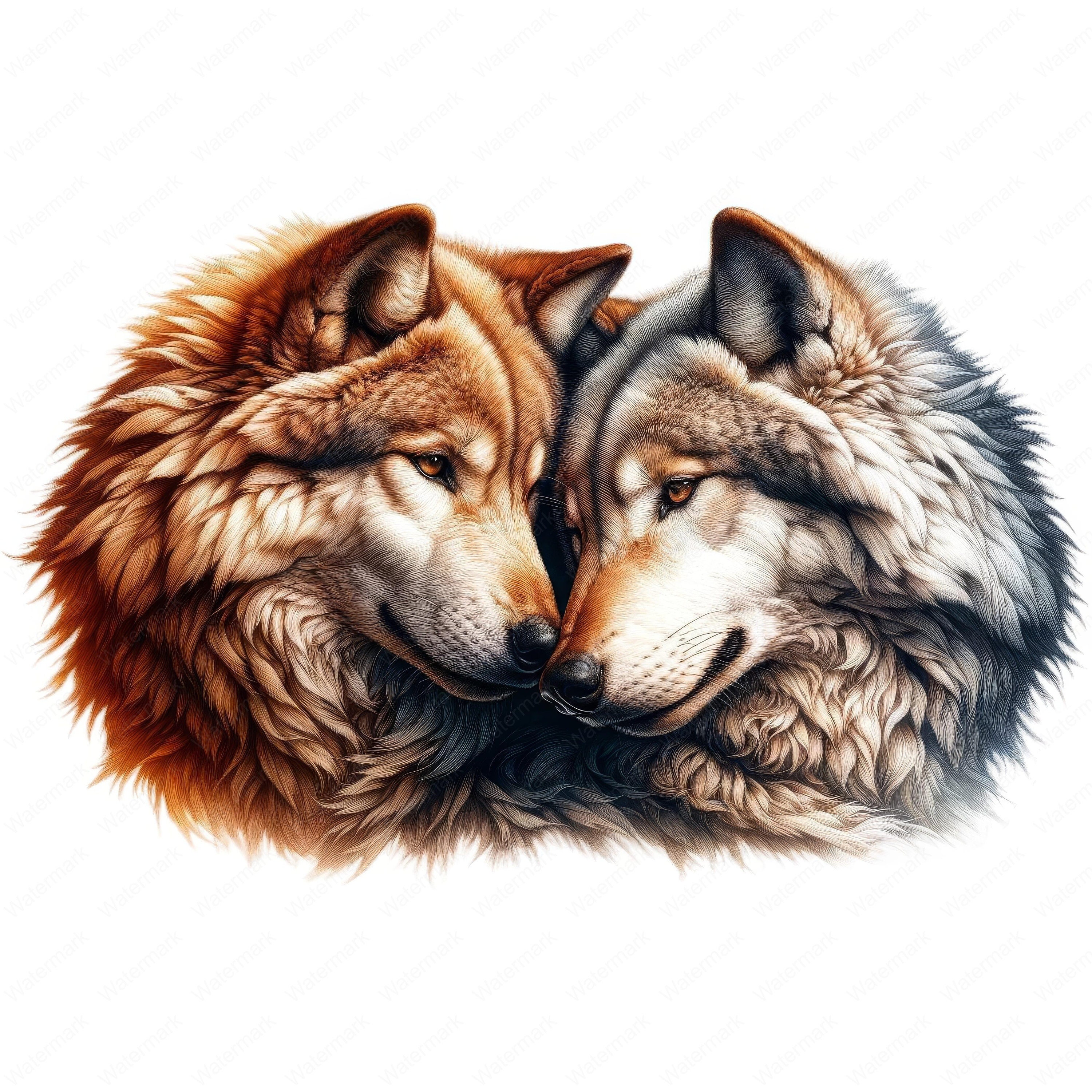 Majestic Wolf Couple Clipart: Wilderness Love Art (digital Download) - Etsy