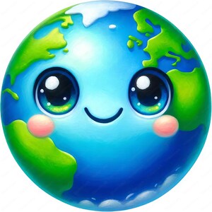 Whimsical Earth Clipart | Cute Smiling Earth Clipart Bundle | 10 High ...