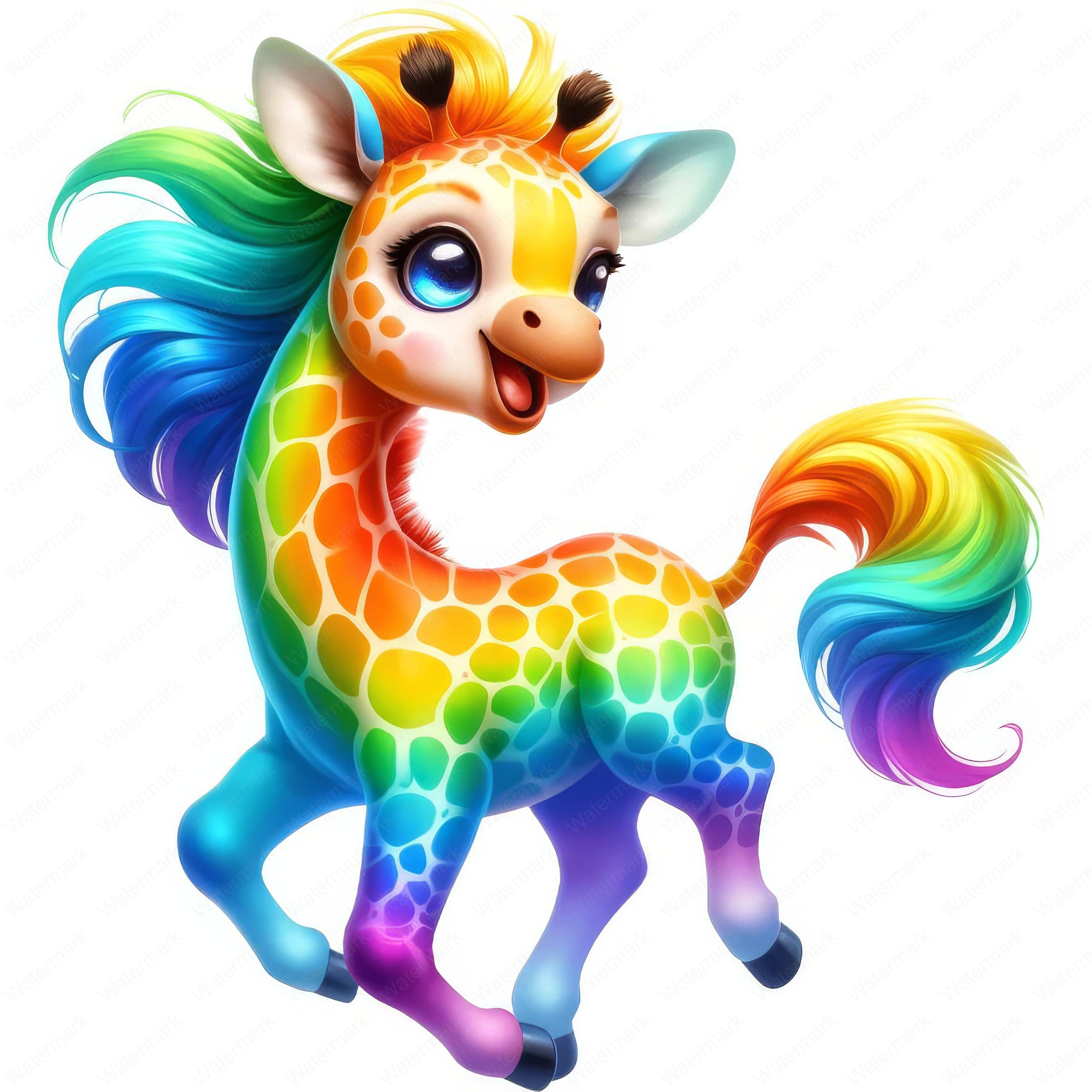 Rainbow Giraffe Clipart Bundle | Kids Art, Printables (digital Download ...