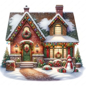 Christmas House Clipart Festive Holiday Home Clipart Bundle 10 High ...