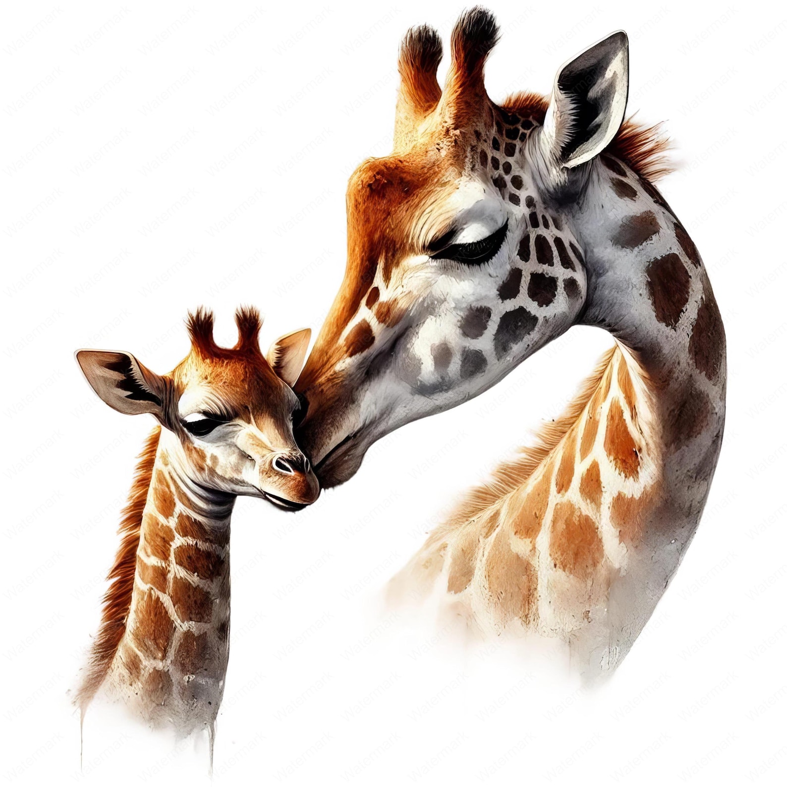 Watercolor Giraffe Mom and Baby Clipart: Mother's Day PNG Bundle ...