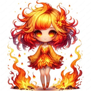 Cute Flame Girl Clipart | Adorable Fire Theme Clipart Bundle | 10 High ...