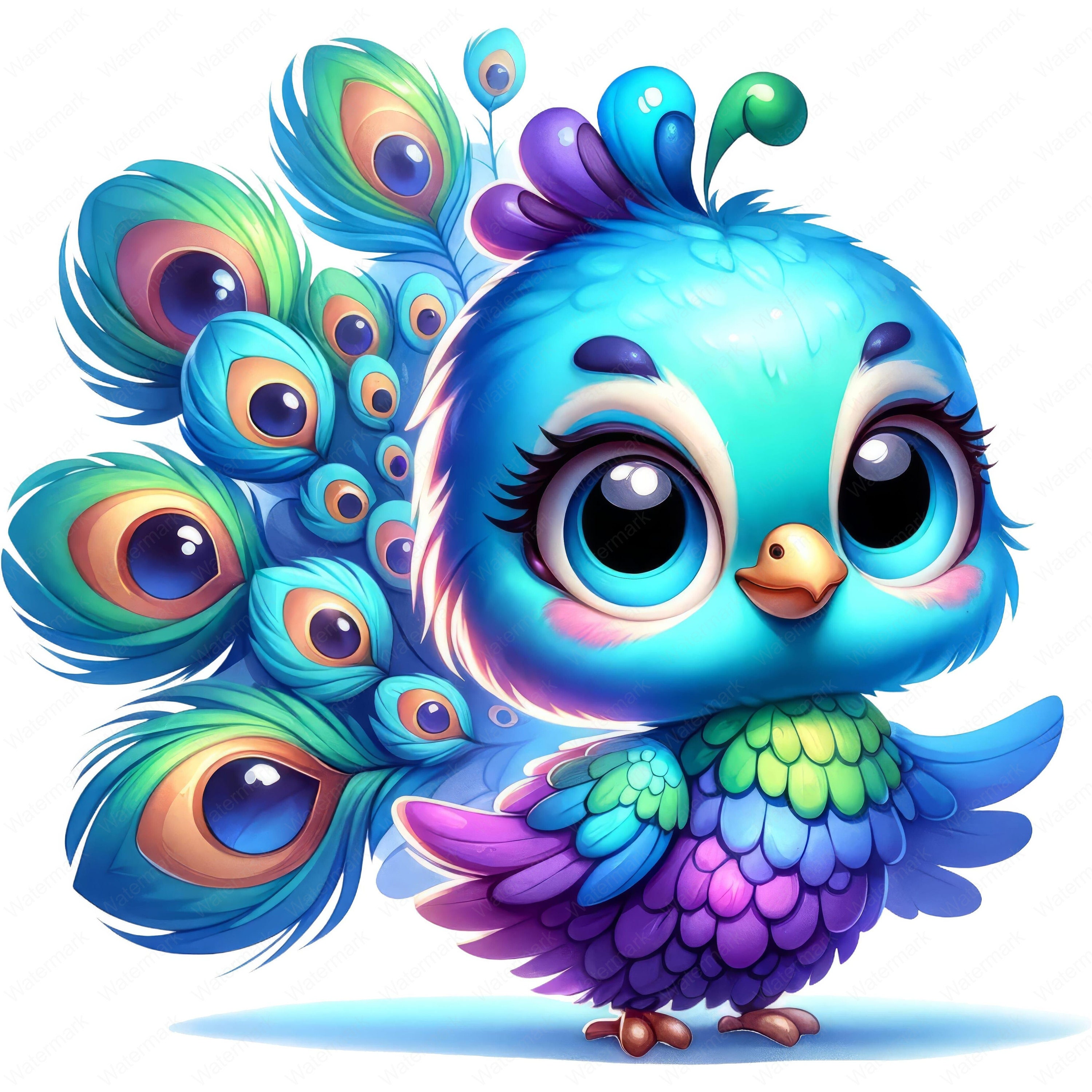 Clipart paon mignon | Adorable lot de cliparts paon | 10 modèles de ...