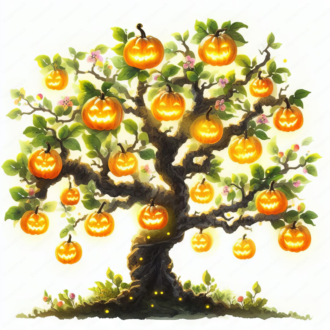 Jack O Lantern Tree Clipart 10 High Quality JPG Wall Art Paper Craft Apparel Junk Journals ...