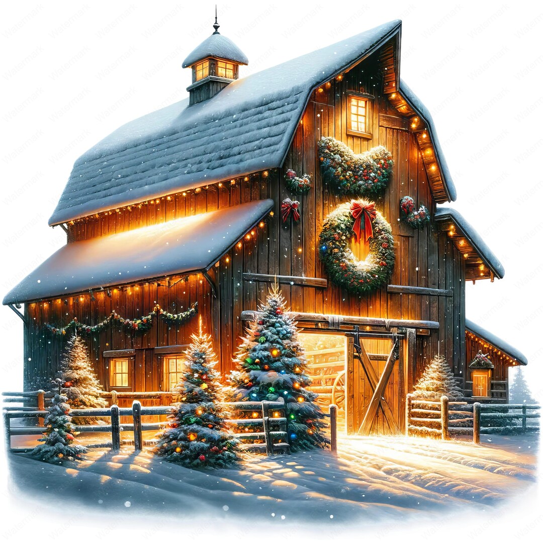 Christmas Barn Clipart Bundle: Festive Holiday Farm Art (digital ...