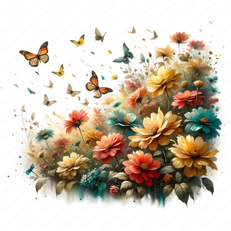 Butterfly Garden Clipart Bundle | Floral Art, Commercial Use (digital ...