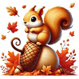 Autumn Squirrel Clipart | Cute Fall Squirrel Clipart Bundle | 10 High ...