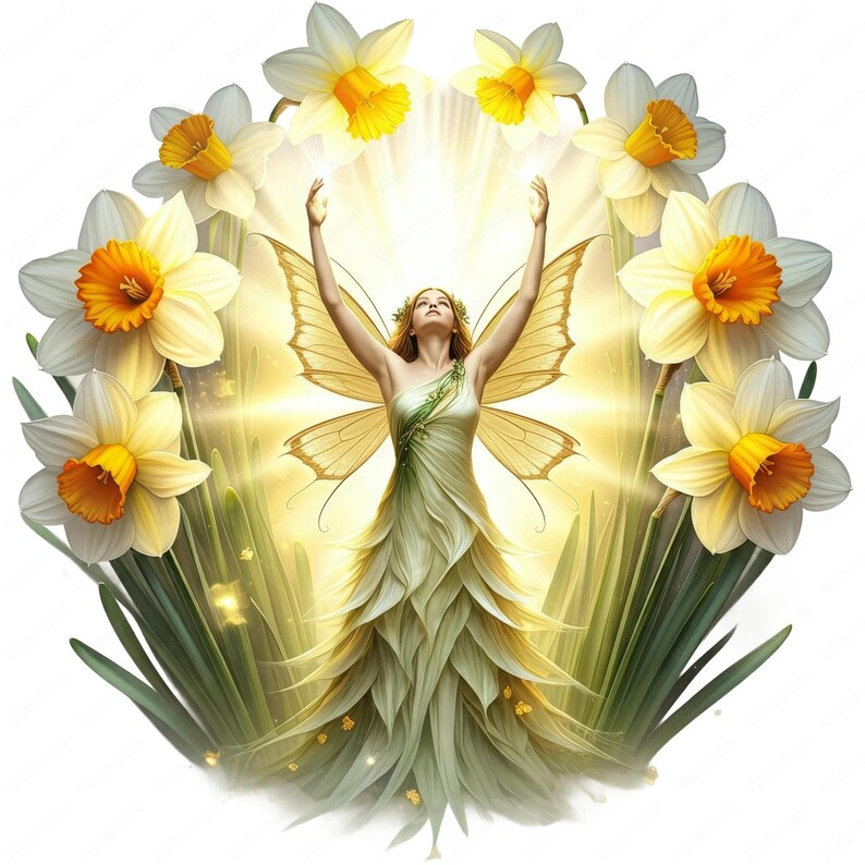 Daffodil Fairy Clipart: Whimsical Floral PNG Bundle (digital Download ...