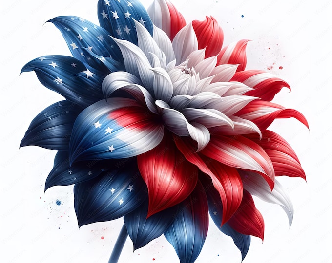 4th of July Flower Clipart, Patriotic Floral Clipart, Independence Day ...