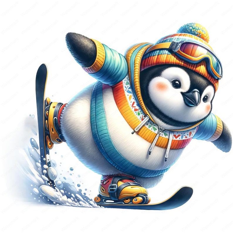Skiing Penguin Clipart Bundle: Winter Sports Designs (digital Download ...