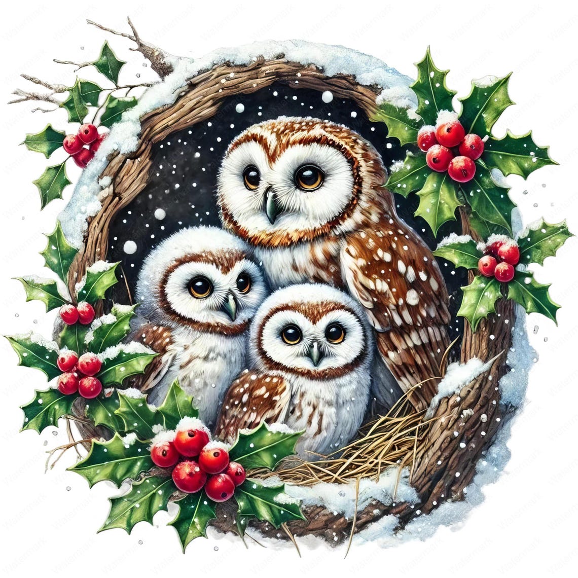 Festive Owl Clipart Bundle: Winter Christmas Decor (digital Download ...