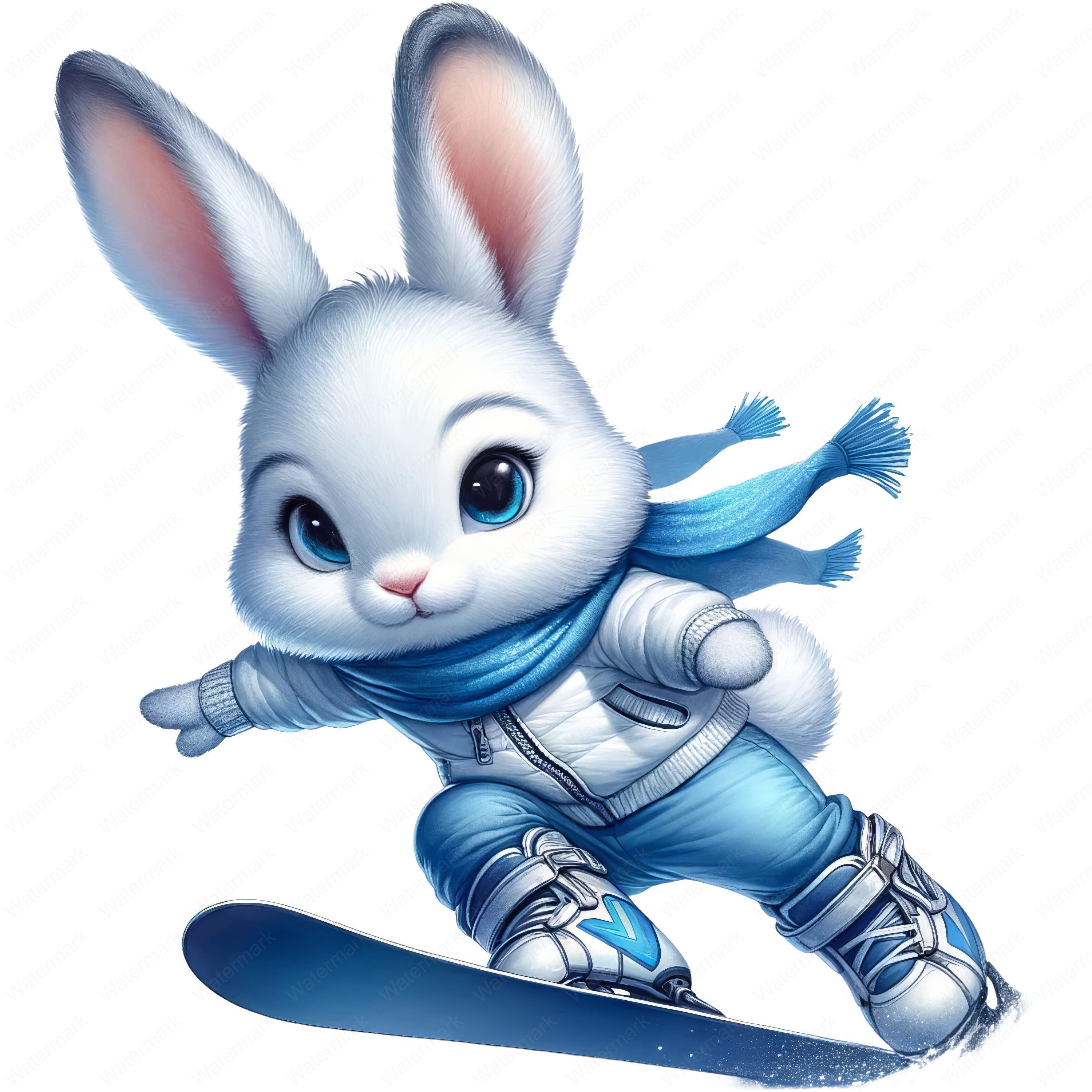 Winter Sports Rabbit Clipart Bundle: Snowy Wonderland Art (digital ...
