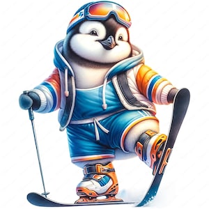 Skiing Penguin Clipart | Winter Sports Penguin Clipart Bundle | 10 High ...