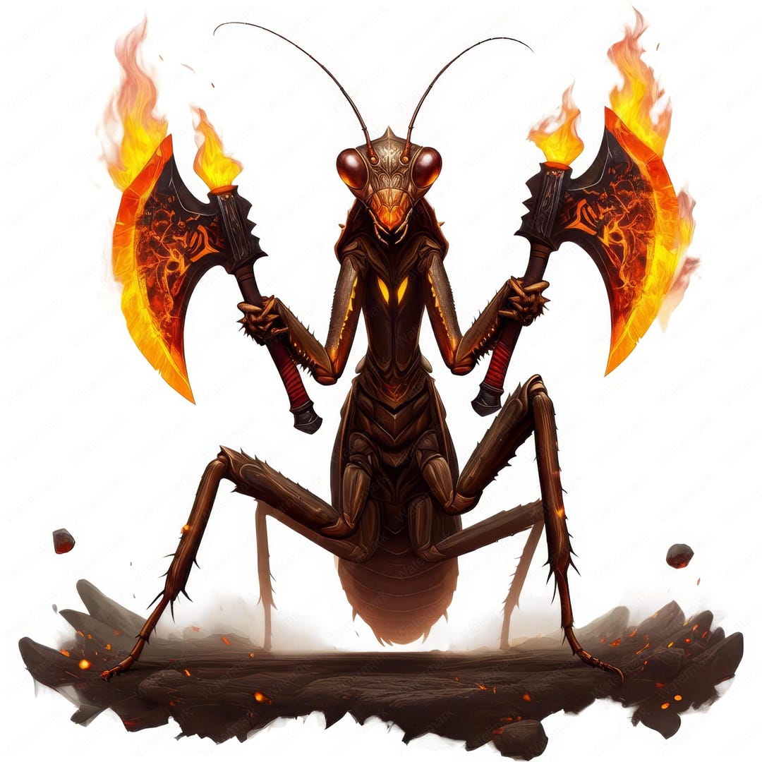 Warrior Praying Mantis Clipart: Fantasy Insect PNG Bundle (digital ...