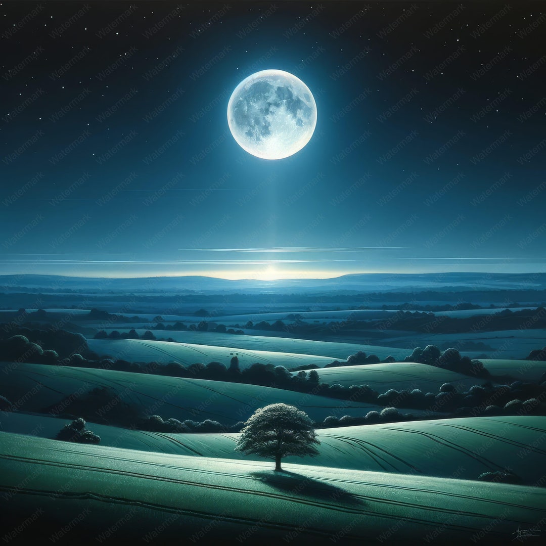 Moonlit Night Clipart: Green Fields Digital Paper (JPG, PDF) - Etsy
