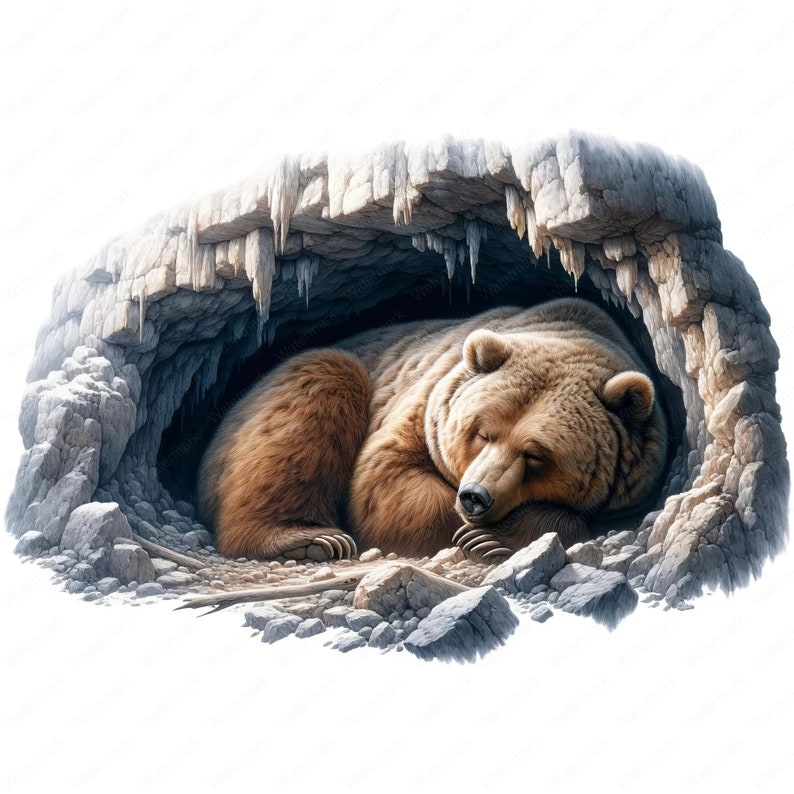 Hibernating Bear Clipart Bundle: Cozy Winter Animal Art (digital ...