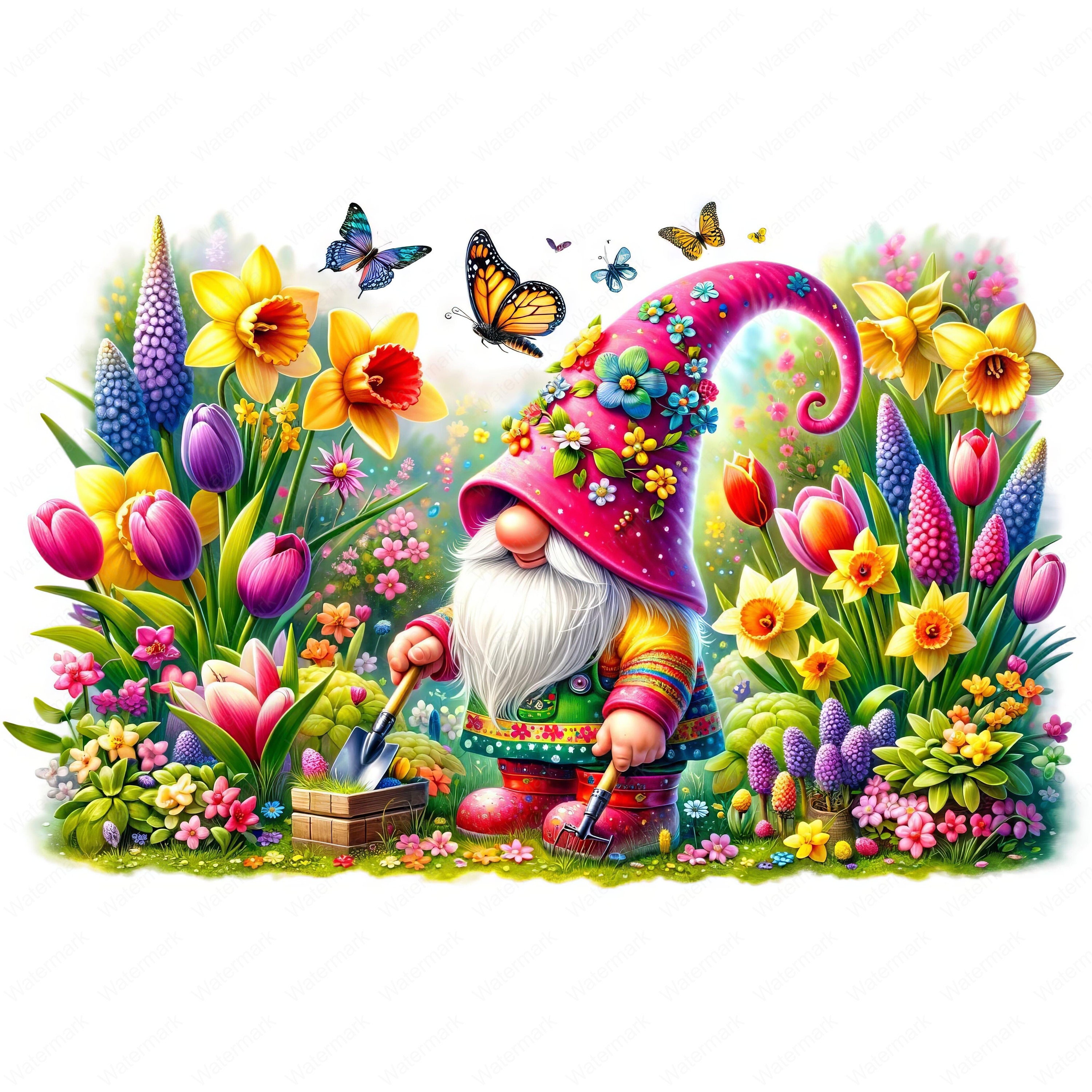 Spring Gnome Clipart | Floral Designs (digital Download) - Etsy
