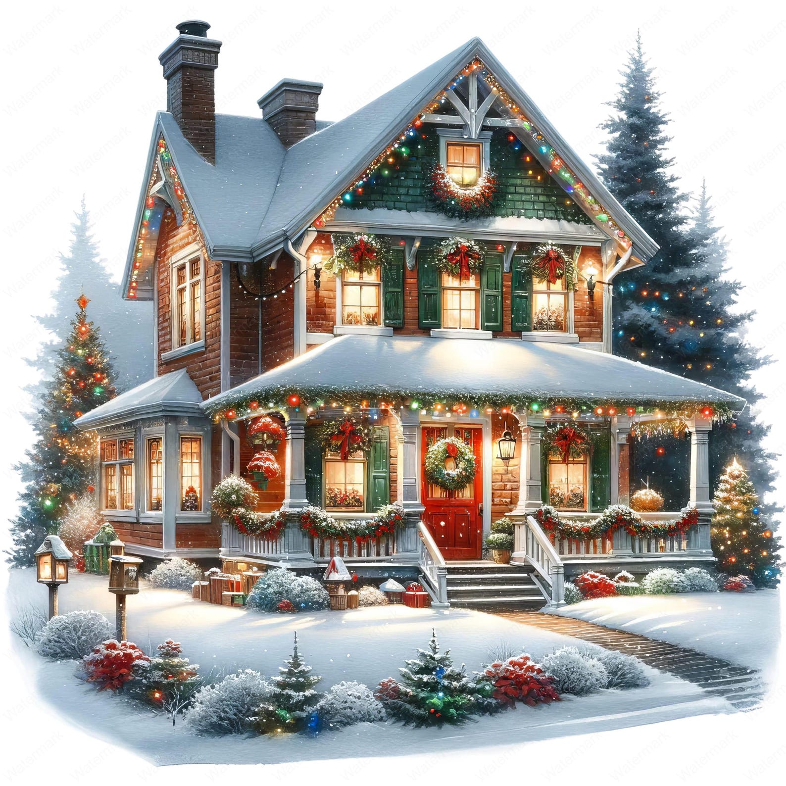 Christmas House Clipart: Festive Winter Holiday Home (digital Download ...
