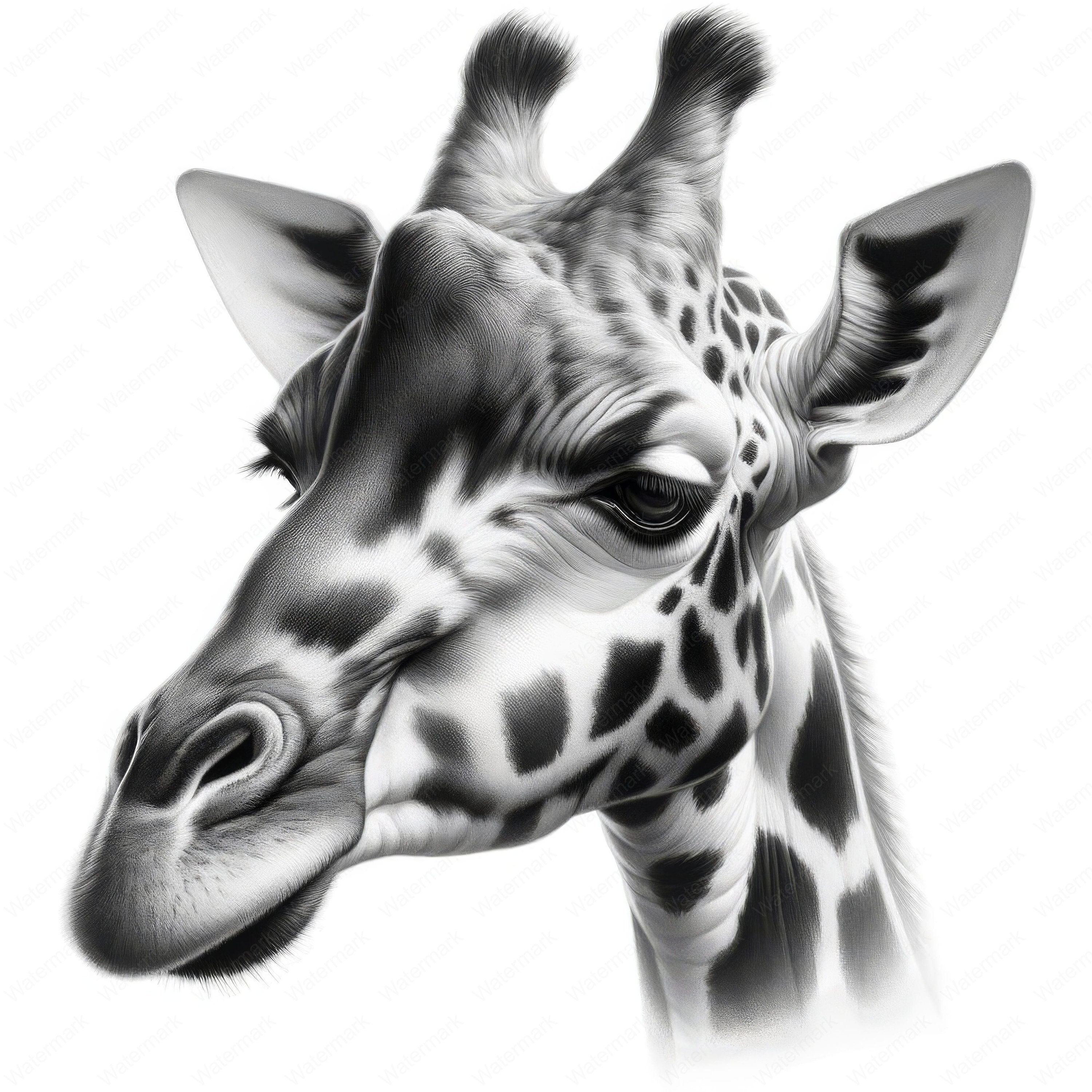 Black and White Giraffe Clipart | Detailed Wildlife Art (digital ...