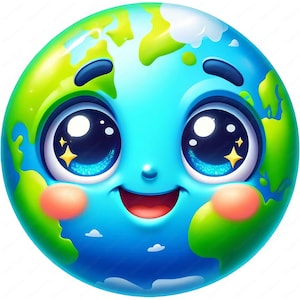 Whimsical Earth Clipart | Cute Smiling Earth Clipart Bundle | 10 High ...