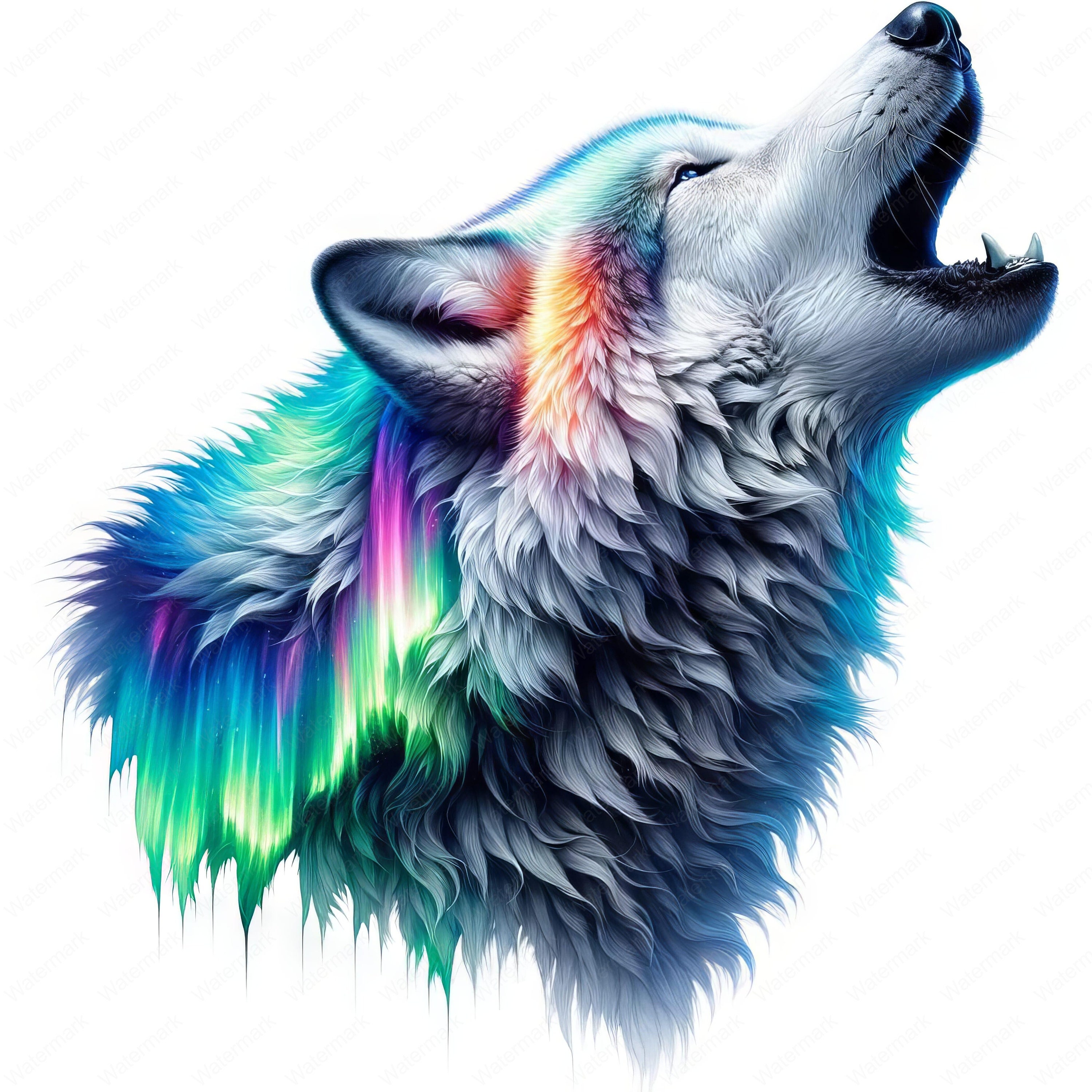 Aurora Wolf Clipart Bundle: Mystical Northern Lights Art (digital ...