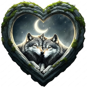 Romantic Wolf Clipart: Heart-shaped Nature PNG Bundle (digital Download ...
