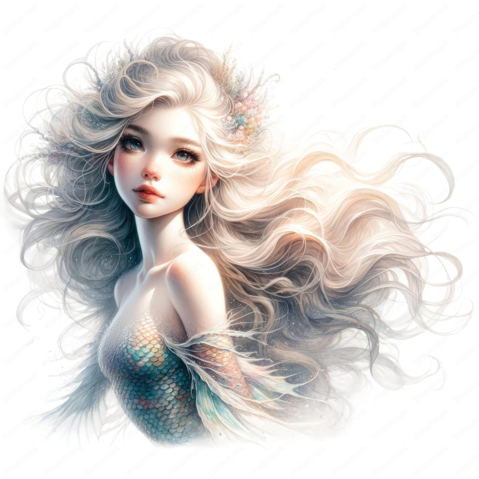 Magical Mermaid Clipart Bundle | Watercolor Ocean Art (digital Download ...