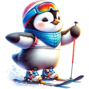 Skiing Penguin Clipart | Winter Sports Penguin Clipart Bundle | 10 High ...