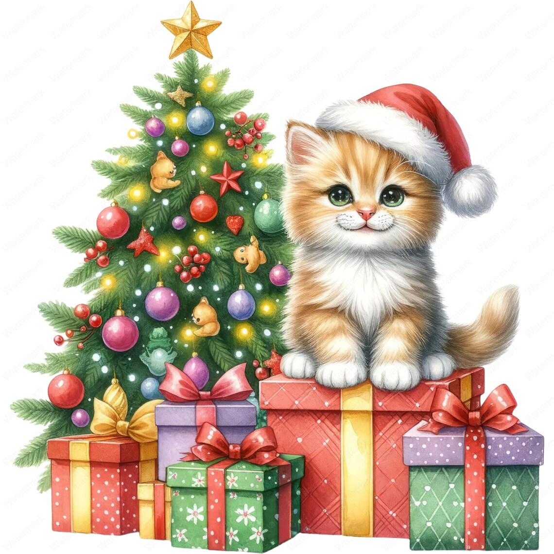 Christmas Cat Clipart Bundle: 10 Festive Holiday Designs (digital ...