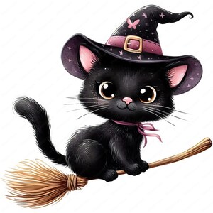Witch Cat Clipart | Cute Witch Cat Clipart Bundle | 10 High-quality ...