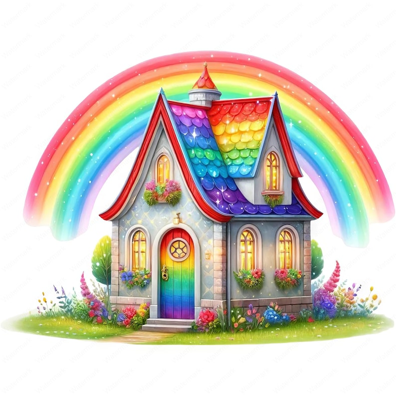 Rainbow House Clipart: Fantasy Art Designs (digital Download) - Etsy