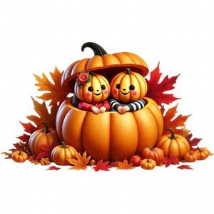 Cute Pumpkin Couple Clipart | Fall Art Printables (digital Download) - Etsy