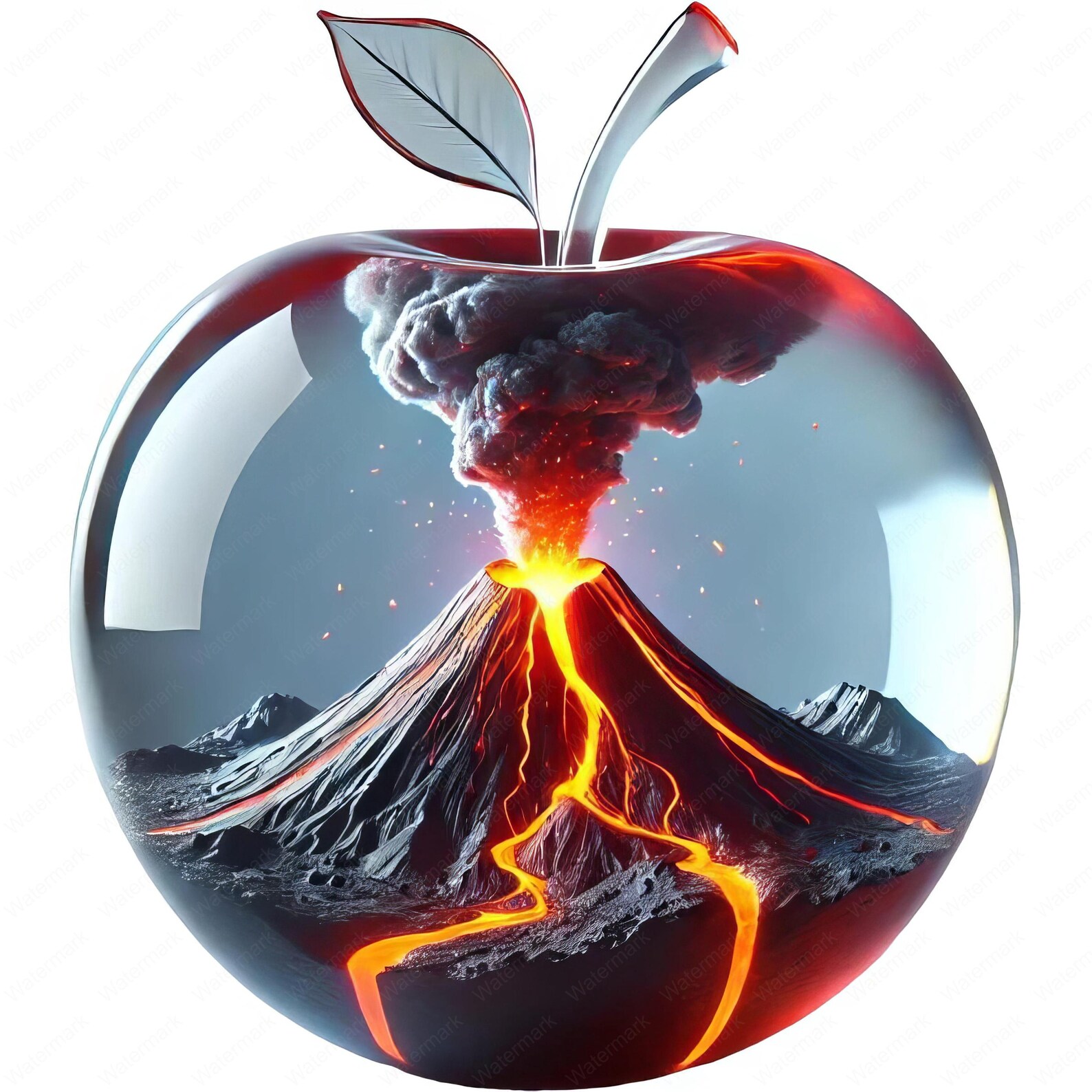 Erupting Volcano Apple Clipart: Lava Art Printables (digital Download ...