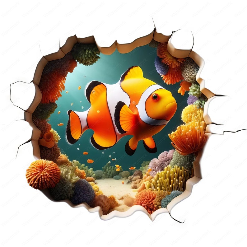 3D Clownfish Clipart Bundle: Aquarium Art Printables (digital Download ...