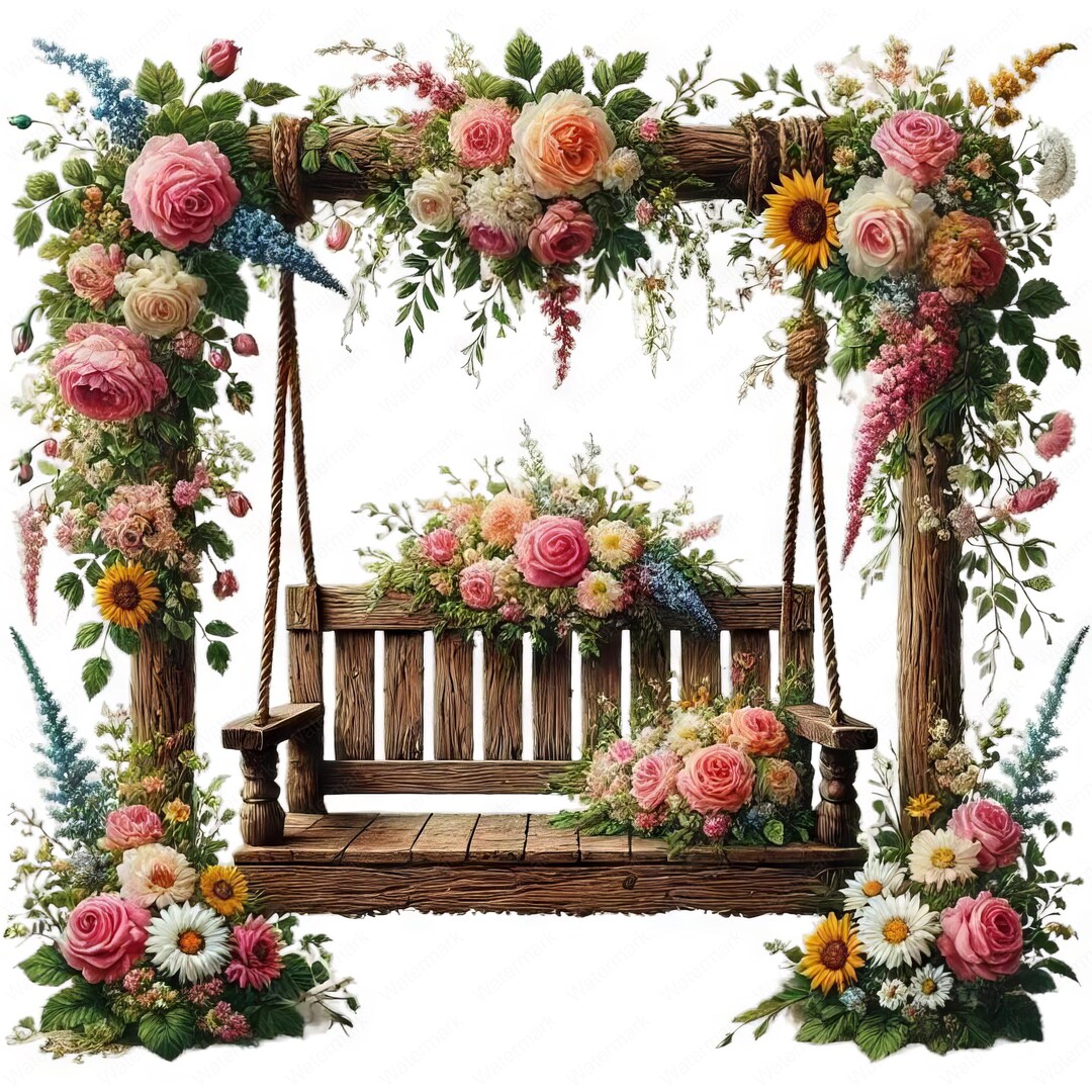 Garden Swing Clipart | Floral Garden Swing Clipart Bundle | 10 High ...