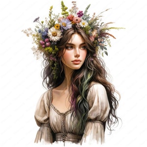 Boho Flower Girl Clipart: Whimsical Floral Art (digital Download) - Etsy