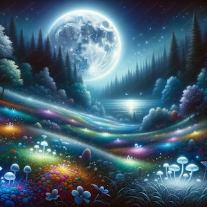 Moonlit Landscape Clipart | Dreamy Night Digital Paper | Ethereal ...