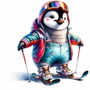 Skiing Penguin Clipart | Winter Sports Penguin Clipart Bundle | 10 High ...
