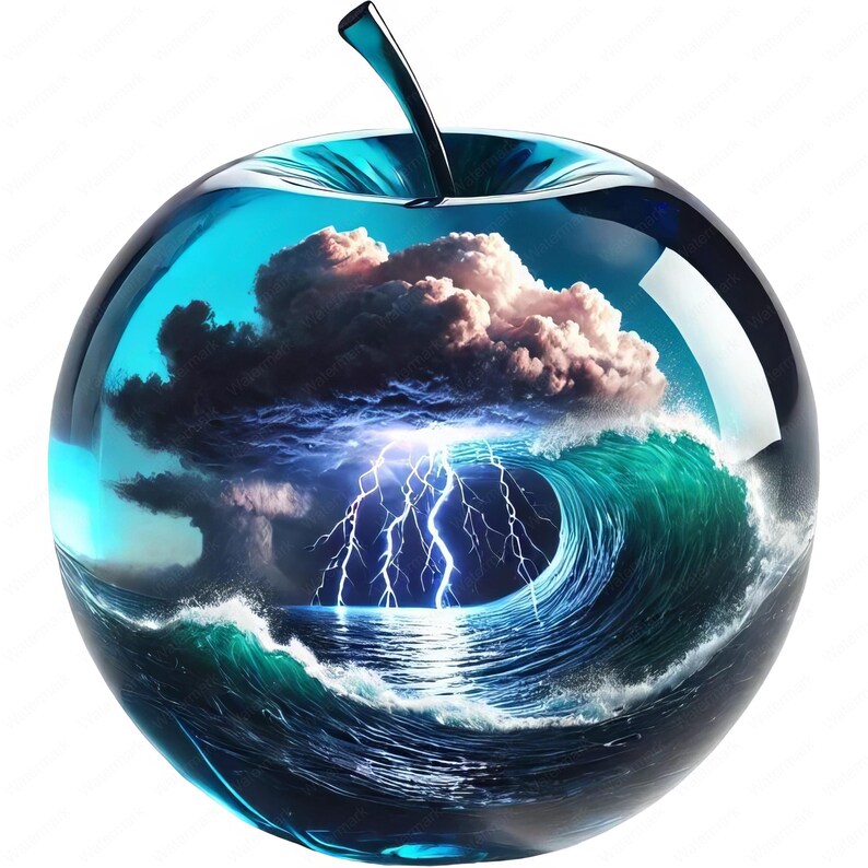 Stormy Ocean Apple Clipart: Lightning Art Printables (digital Download ...