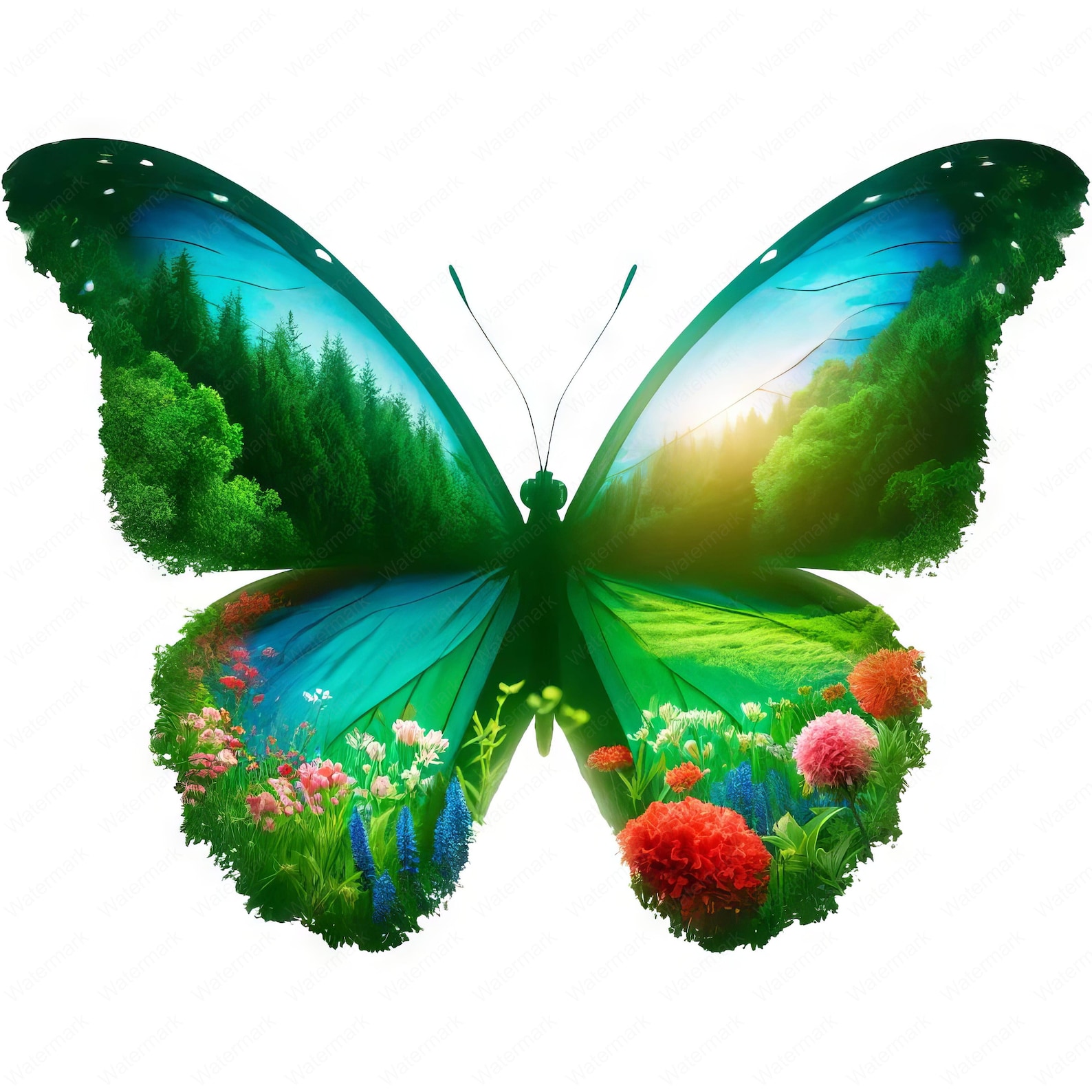 Lush Garden Butterfly Clipart | Nature Scene Butterfly Clipart Bundle ...