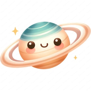 Cute Saturn Clipart | Vivid Cartoon Saturn Clipart Bundle | 10 High ...