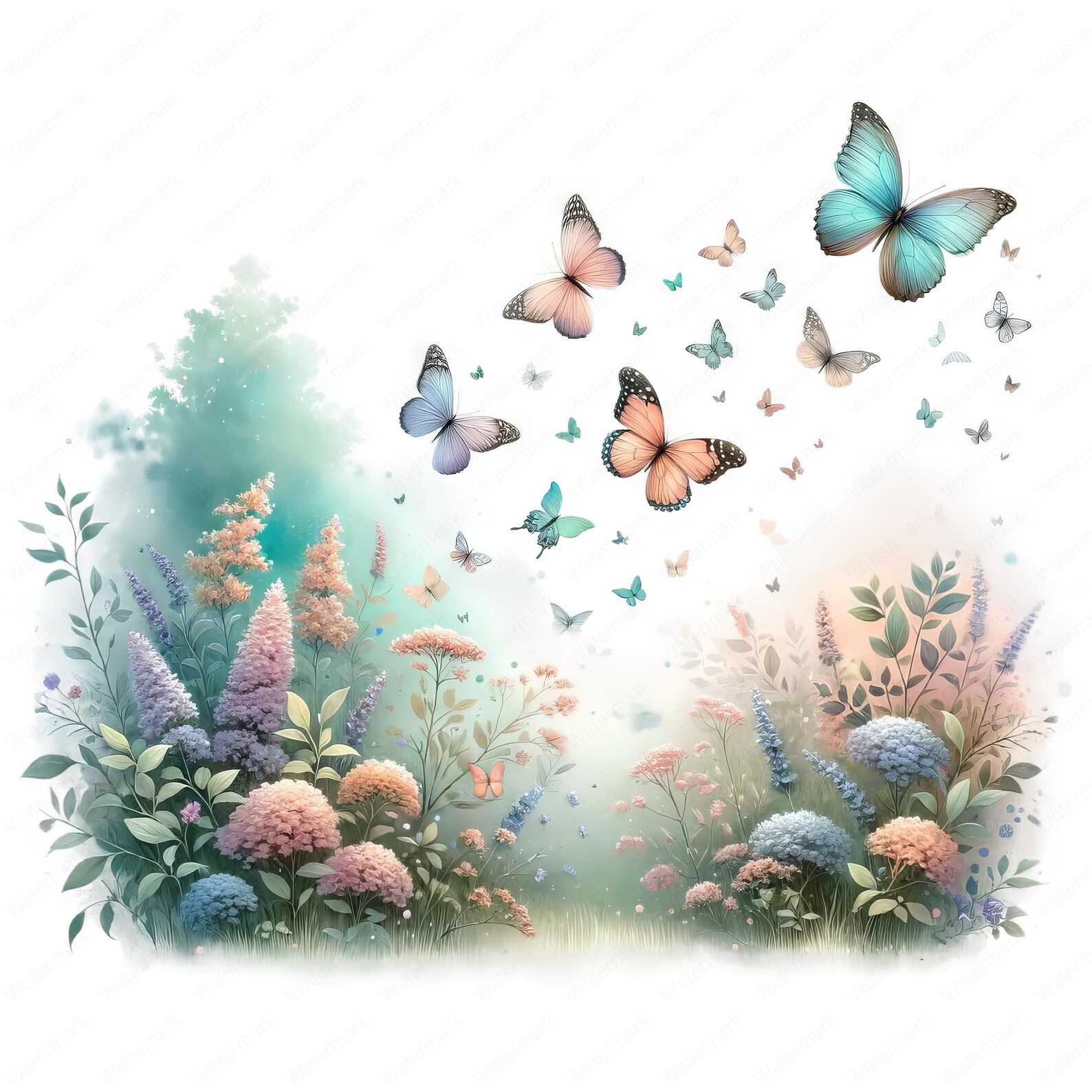 Butterfly Garden Clipart Bundle | Floral Art, Commercial Use (digital ...
