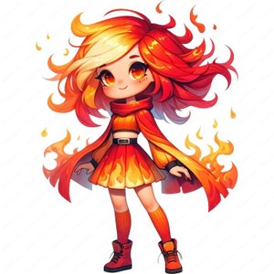 Cute Flame Girl Clipart | Adorable Fire Theme Clipart Bundle | 10 High ...