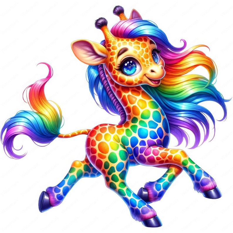 Rainbow Giraffe Clipart Bundle | Kids Art, Printables (digital Download ...