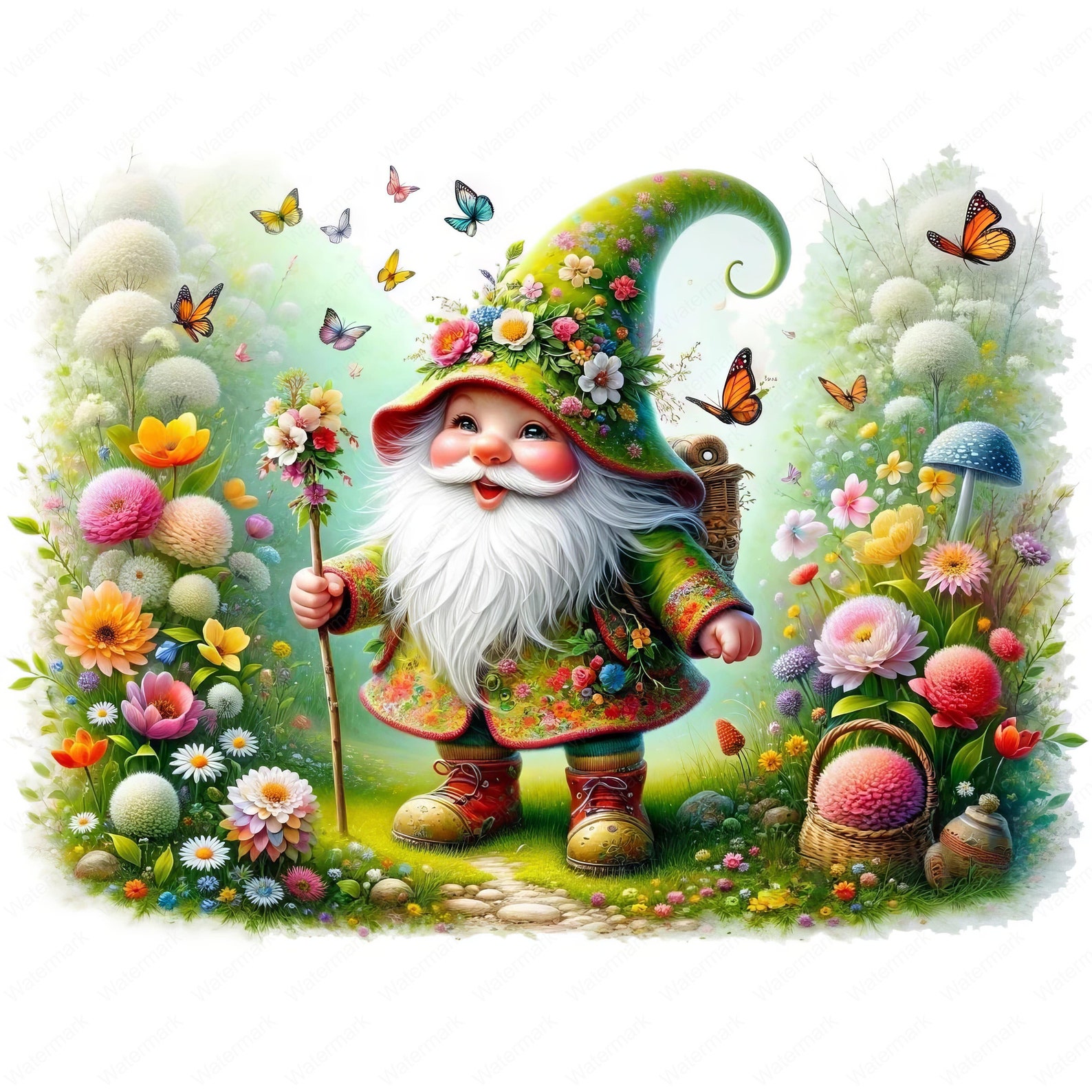 Spring Gnome Clipart | Floral Designs (digital Download) - Etsy