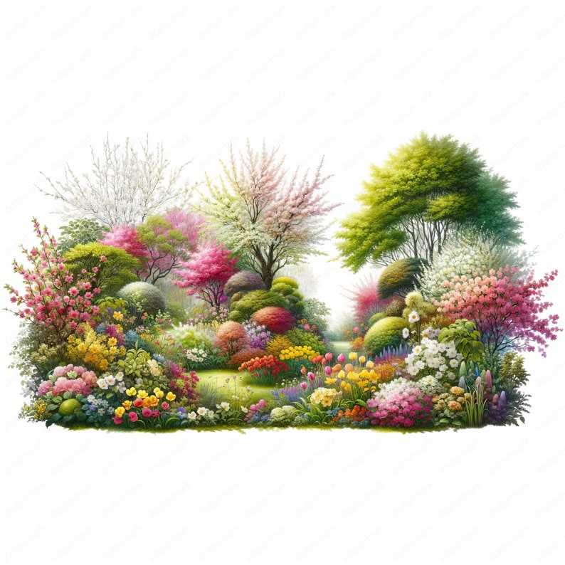 Spring Garden Clipart Bundle: Blossoming Floral Art (digital Download ...