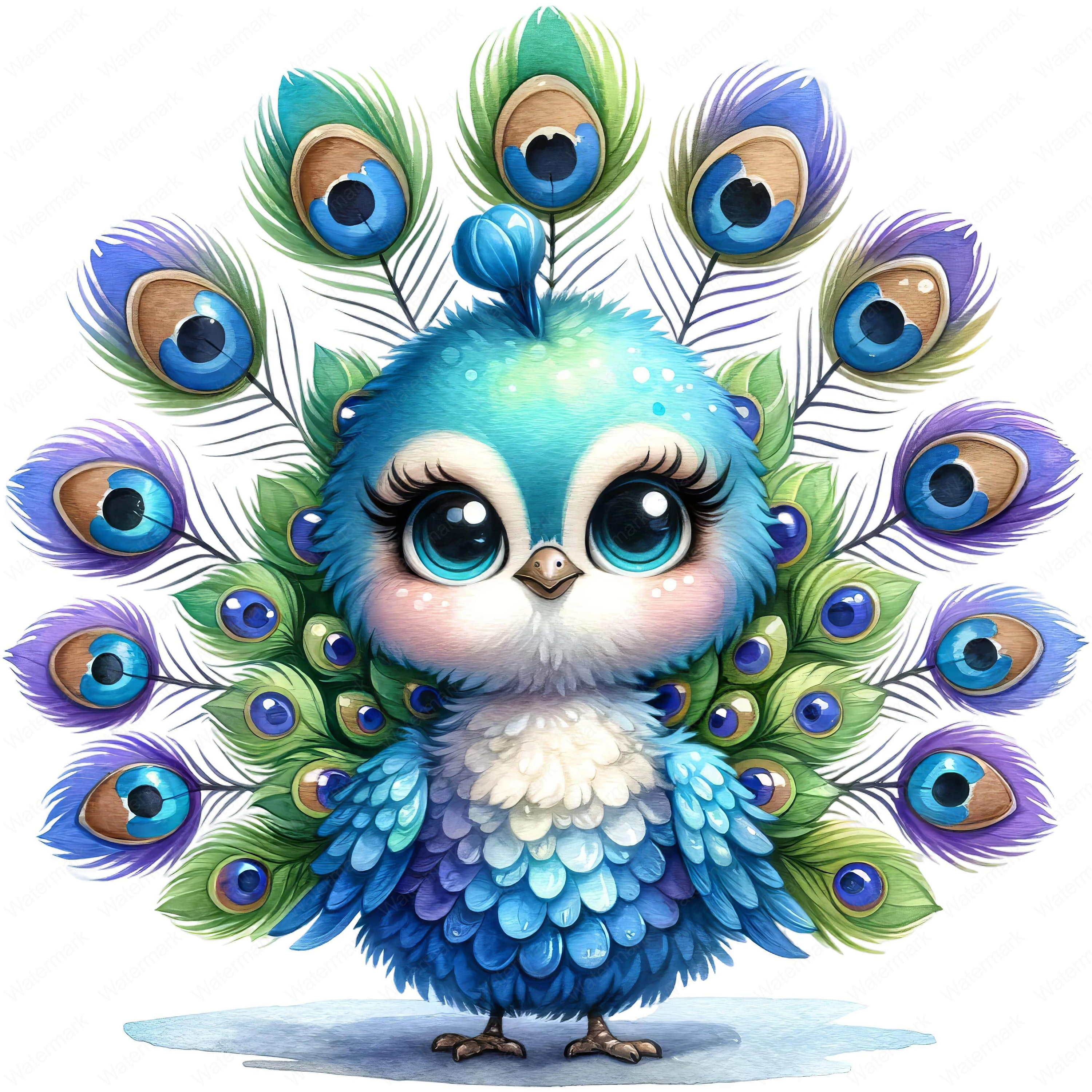 Clipart paon mignon | Adorable lot de cliparts paon | 10 modèles de ...