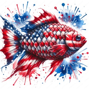 Patriotic Fish Clipart | USA Flag Fish Clipart Bundle | 10 High-quality ...